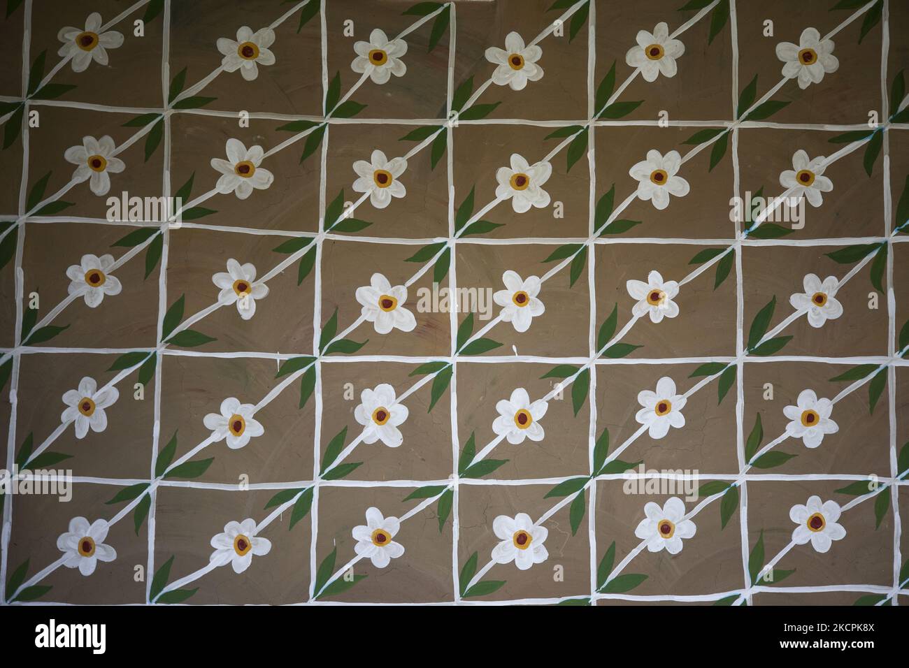 A part of a wall painted Alpona at alpona village in chapainawabganj on ...