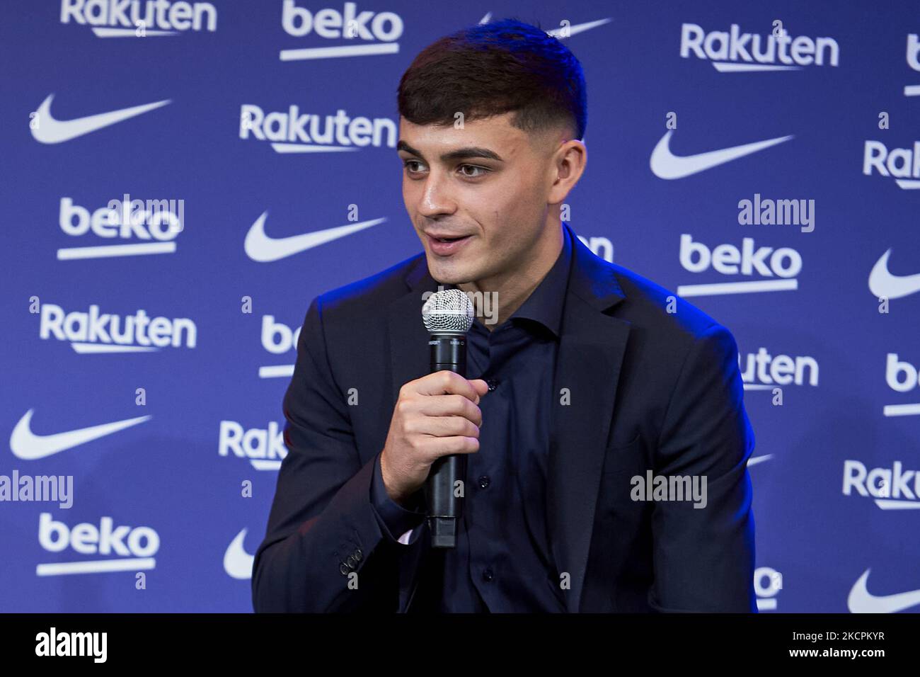 Pedri during his contract renewal signing ceremony as a FC Barcelona ...
