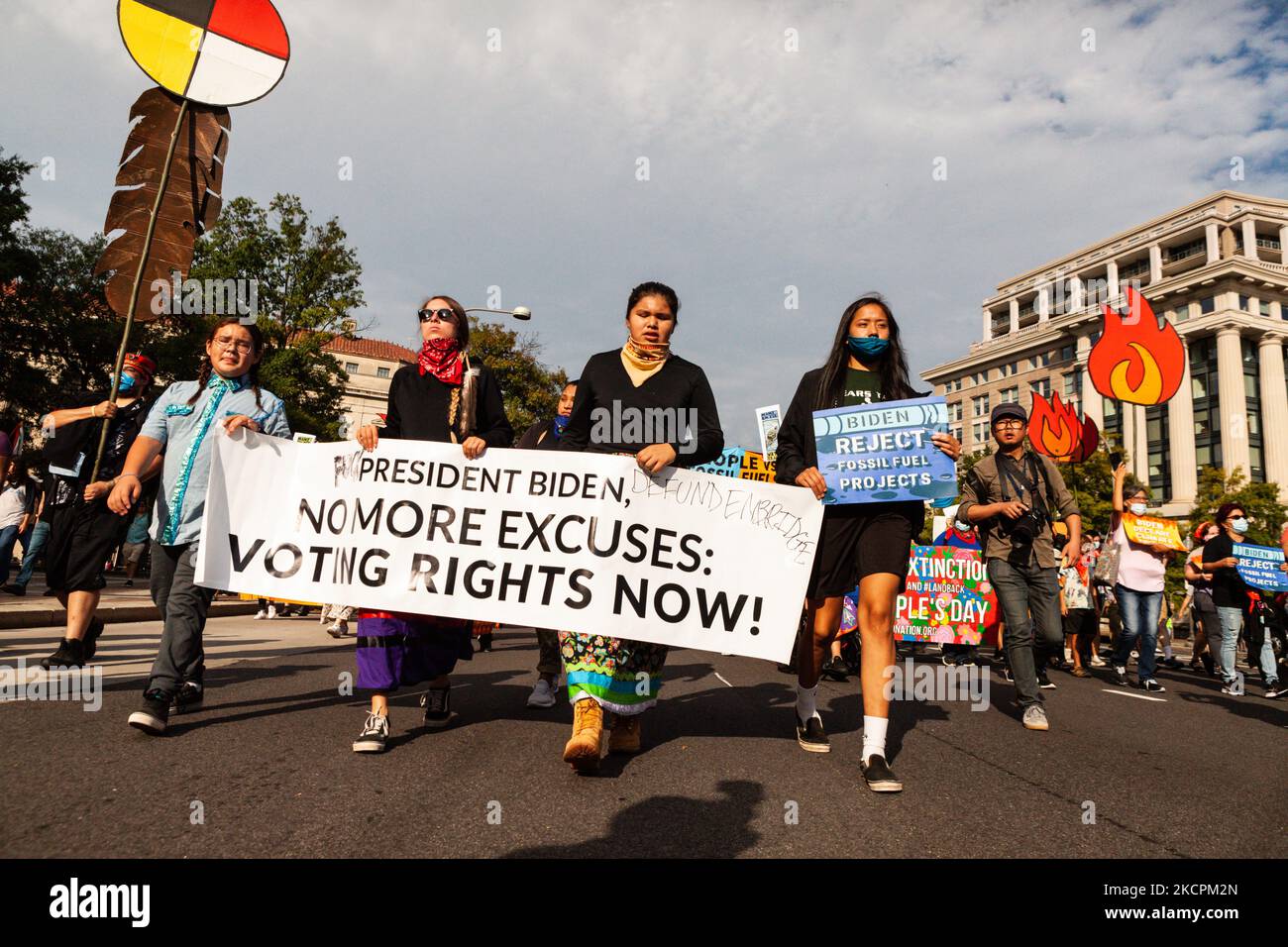 Native American climate activists and allies march to the US Capitol ...