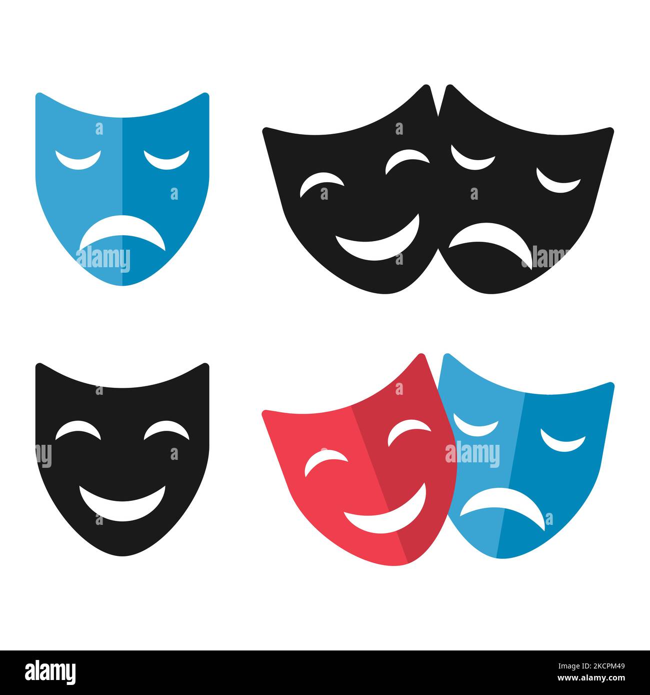 Set of Theater face mask icon, emotion actor comedy and drama symbol ...