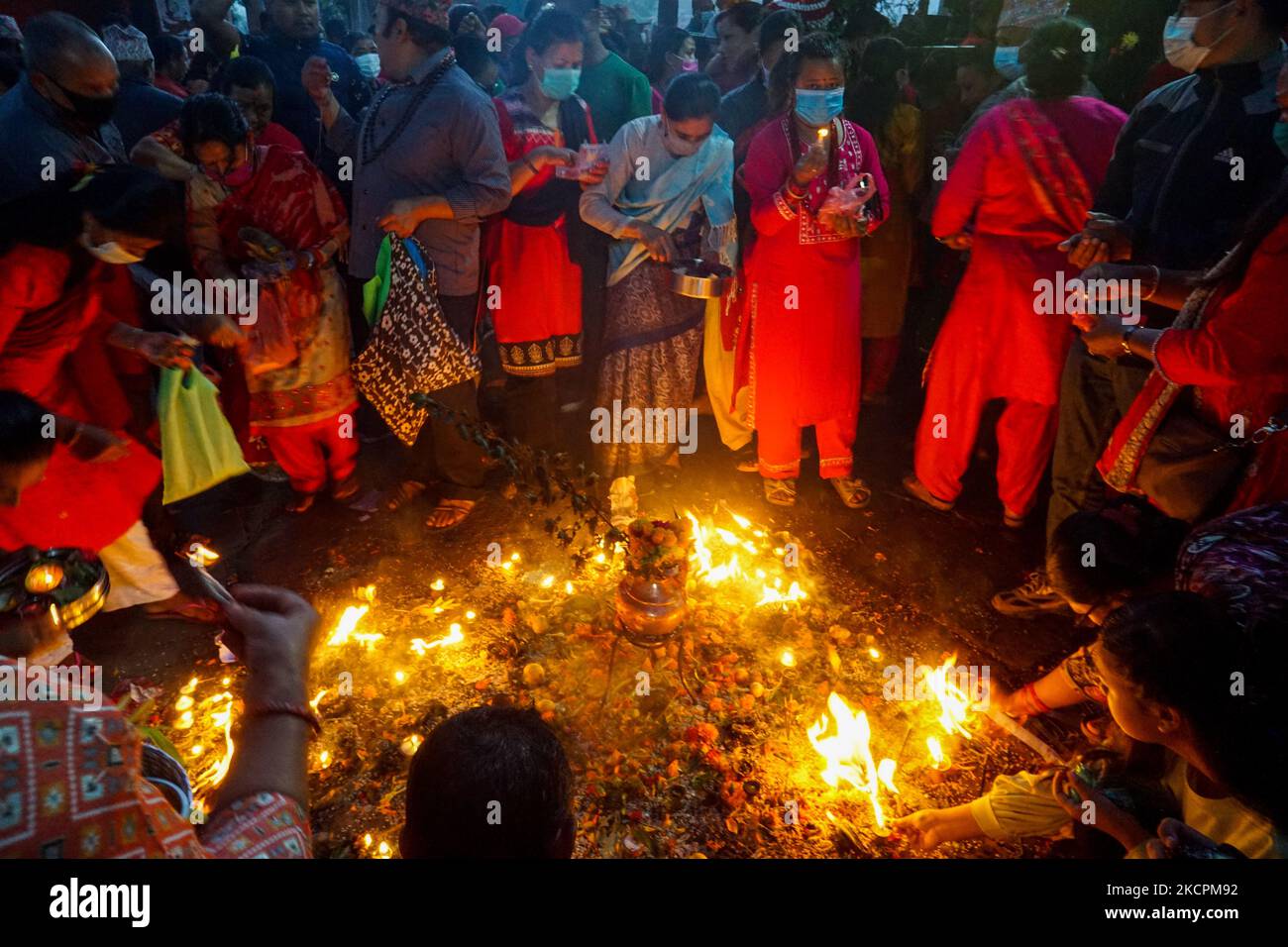 Nepalese Hindu devotees offer oil lamps on the tenth day of Dashain ...