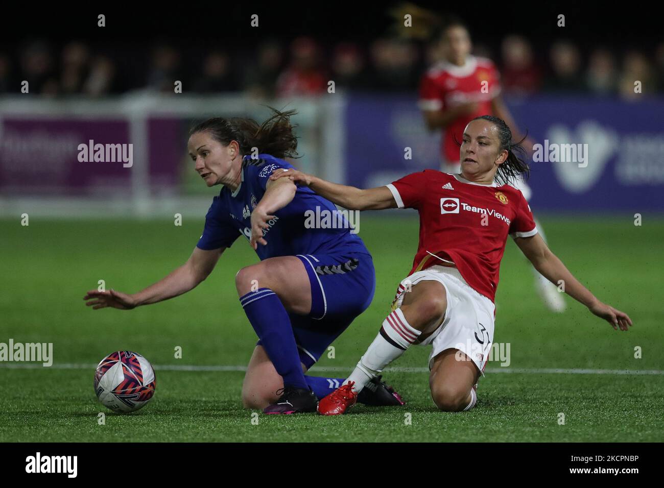 Lucy Staniforth of Manchester United battles with Durham Women's Sarah ...