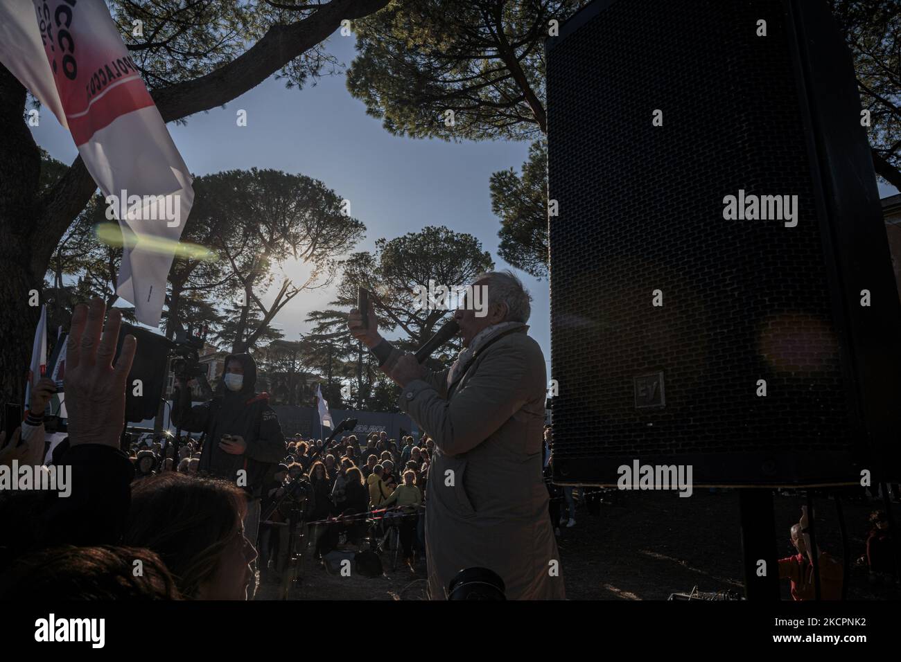 No Green pass protesters gathered in Circo Massimo in Rome, Italy on ...