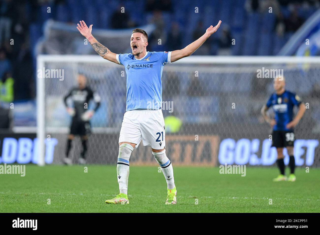 Sergej Milinkovic-Savic of SS Lazio celebrates after scoring third goal ...