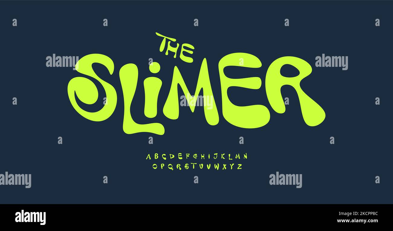 Slimy font, lime color cartoon letters. Cartoon blots alphabet for ...