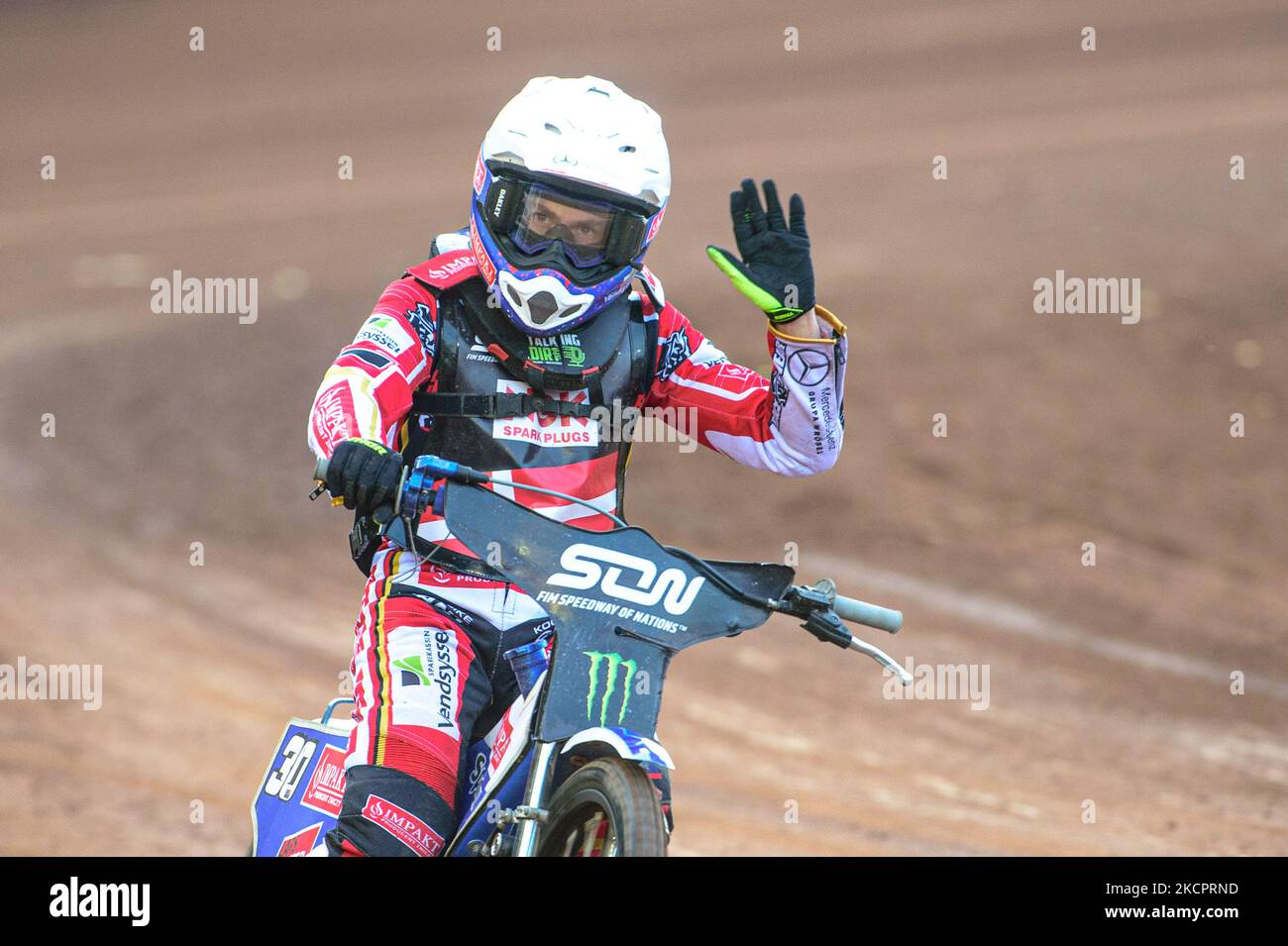 Leon Madsen of Denmark acknowledges the cheers during the Monster ...