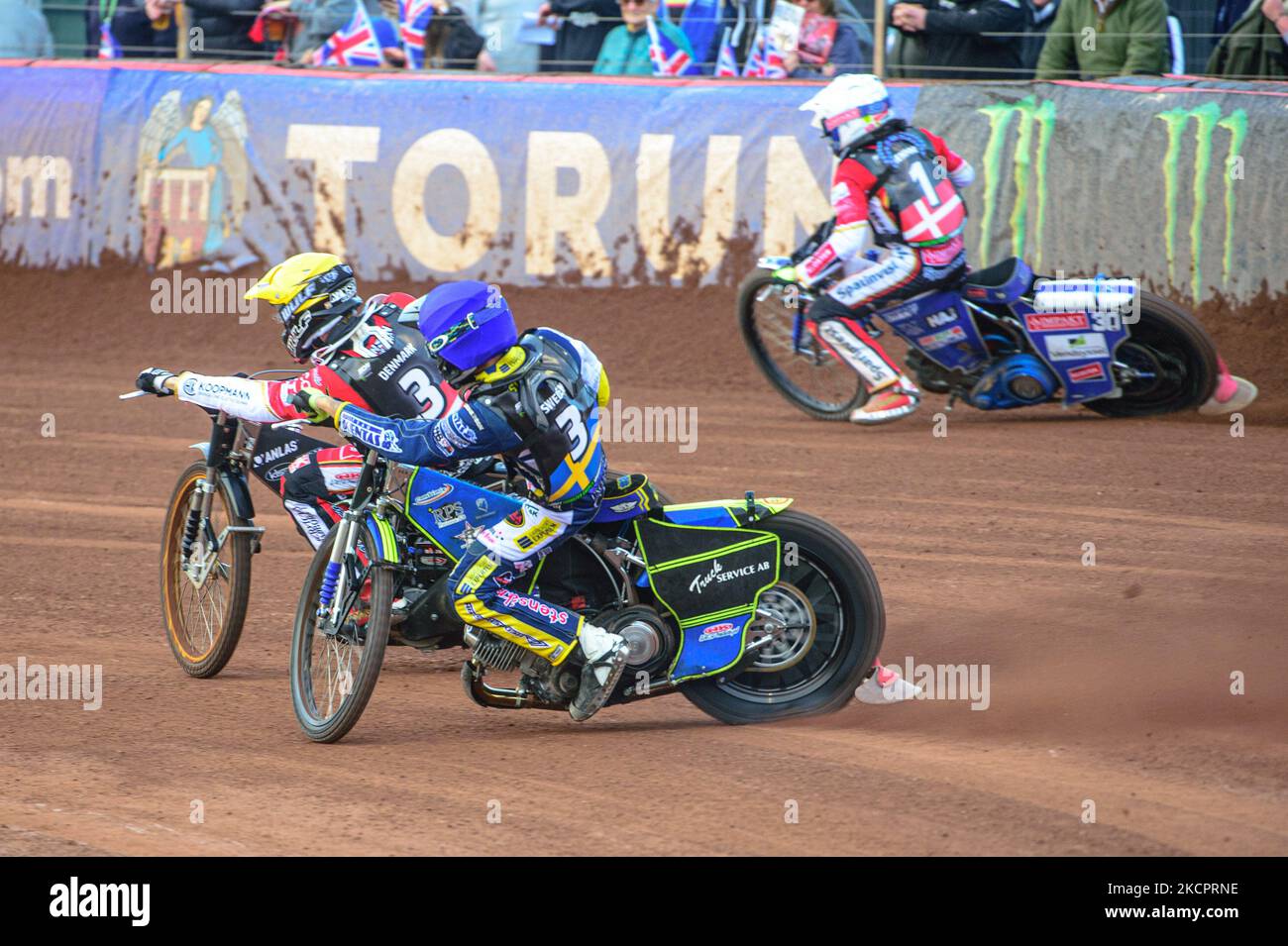Philip Hellström-Bangs of Sweden (Blue) chases Mads Hansen of Denmark ...