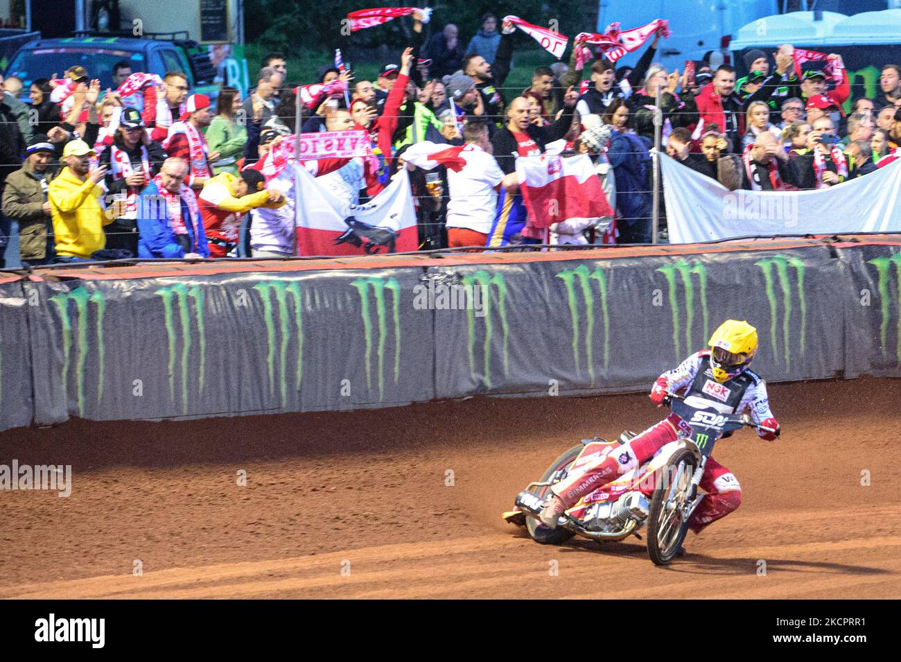 Maciej Janowski of Poland gets the Polish fans cheering during the ...