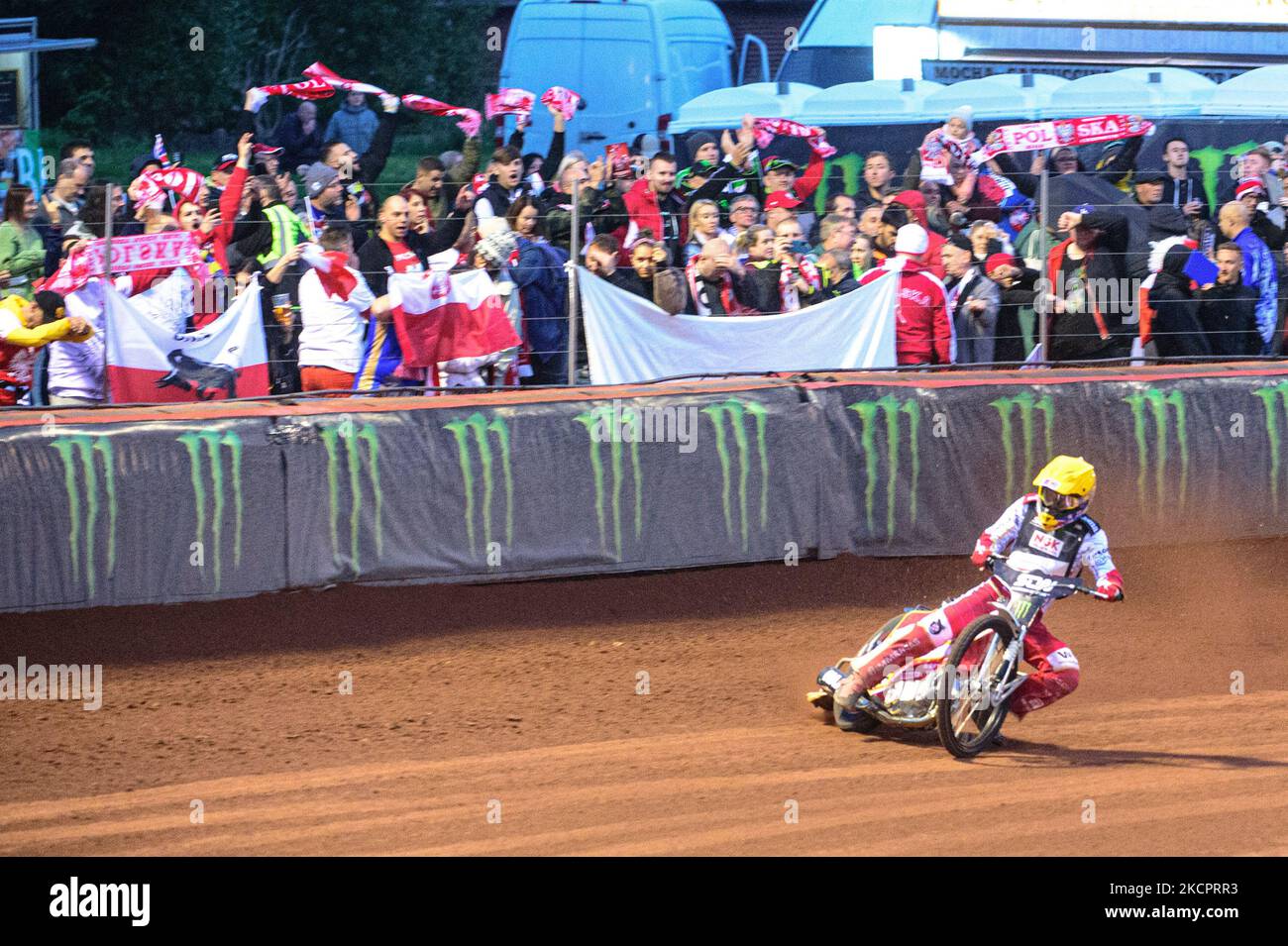 Maciej Janowski of Poland gets the Polish fans cheering during the ...