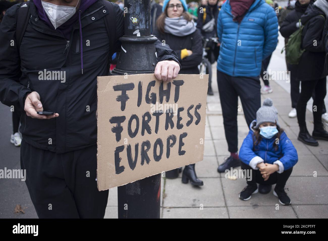 Fight fortress europe banner seen during solidarity demonstration with ...
