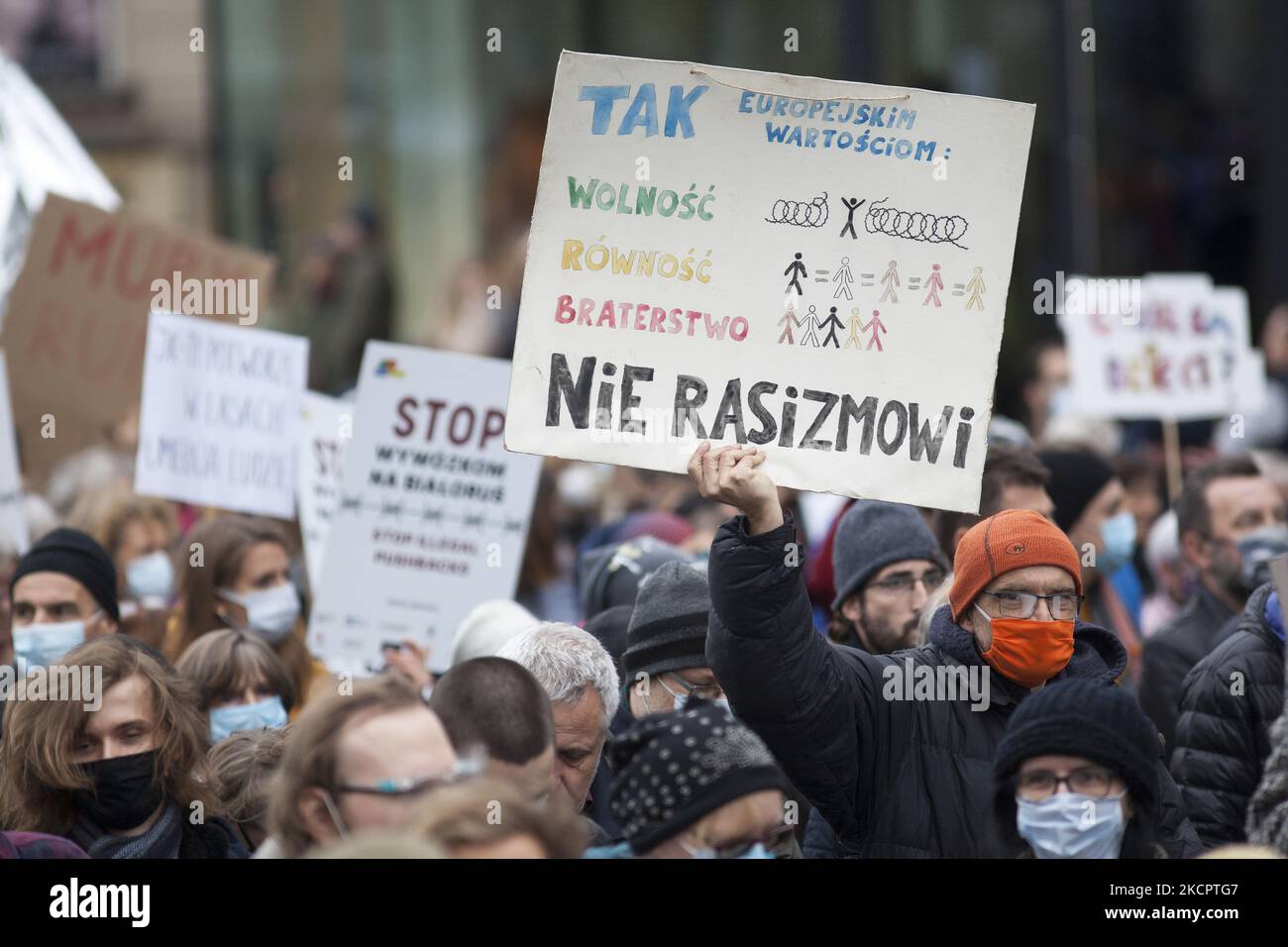 No to racism banner seen during solidarity demonstration with refugees ...
