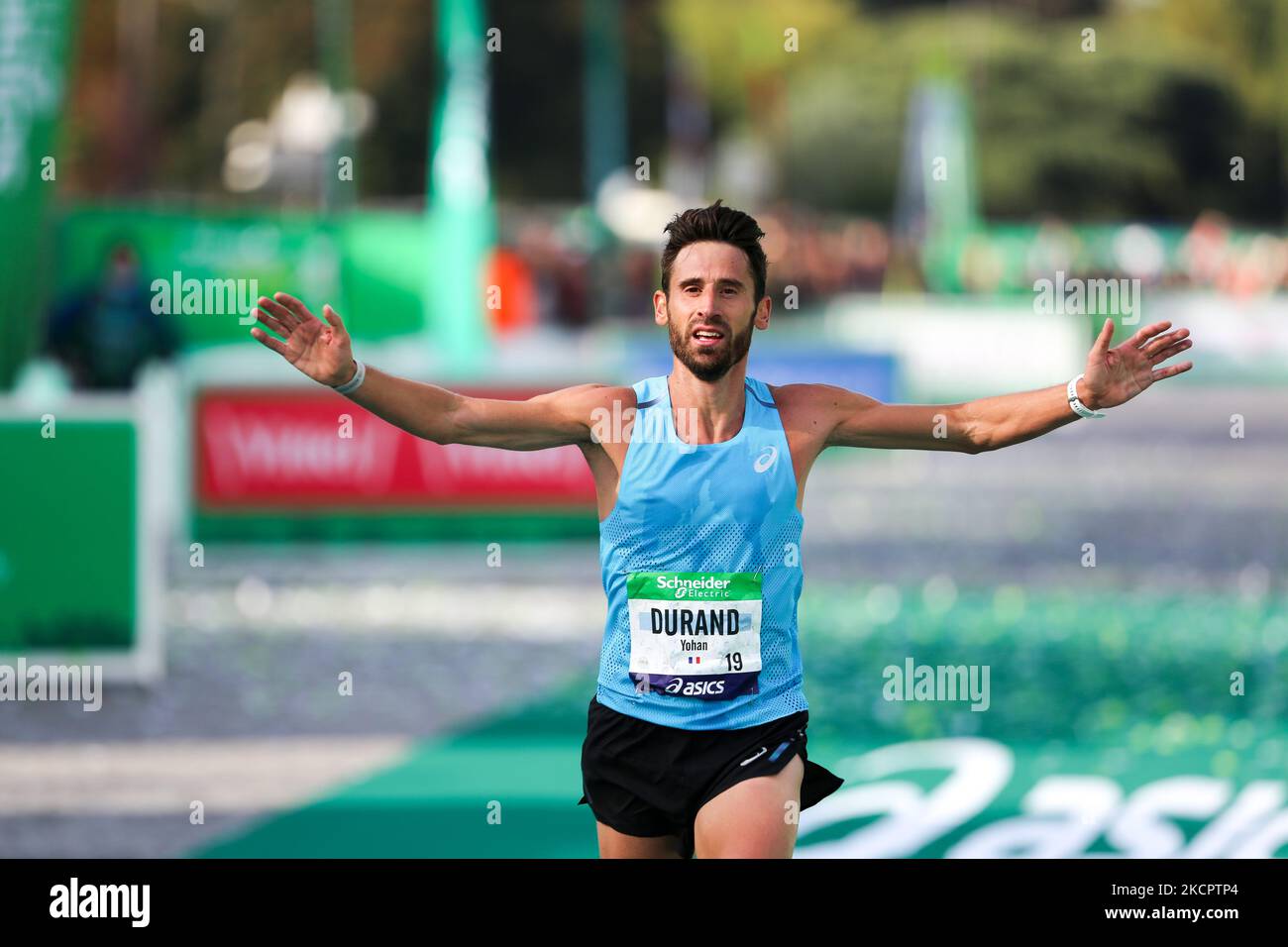 France's Yohan Durand, leading French runner 15th place, reacts on the ...