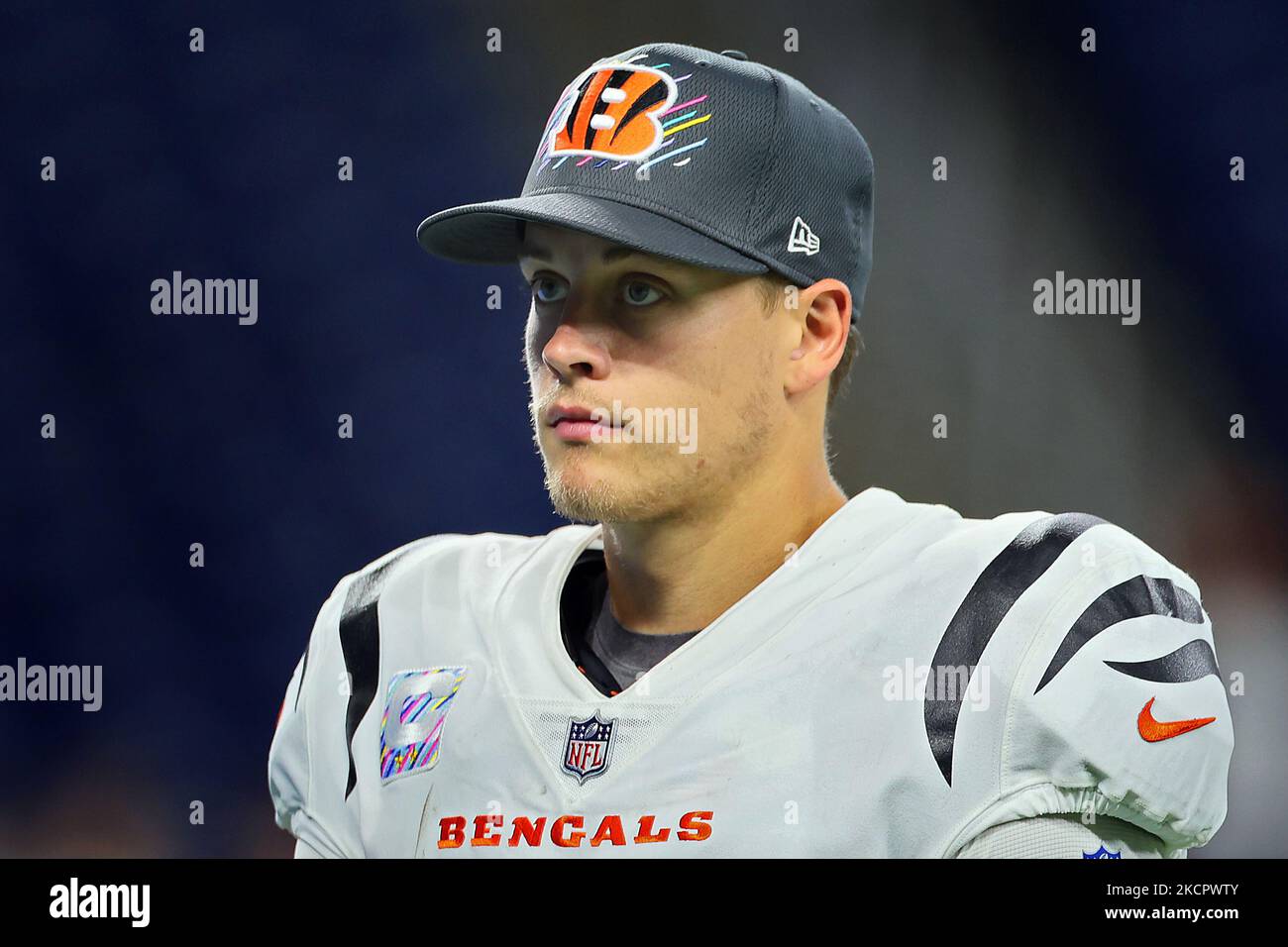 Cincinnati Bengals quarterback Joe Burrow (9) walks off the field after ...