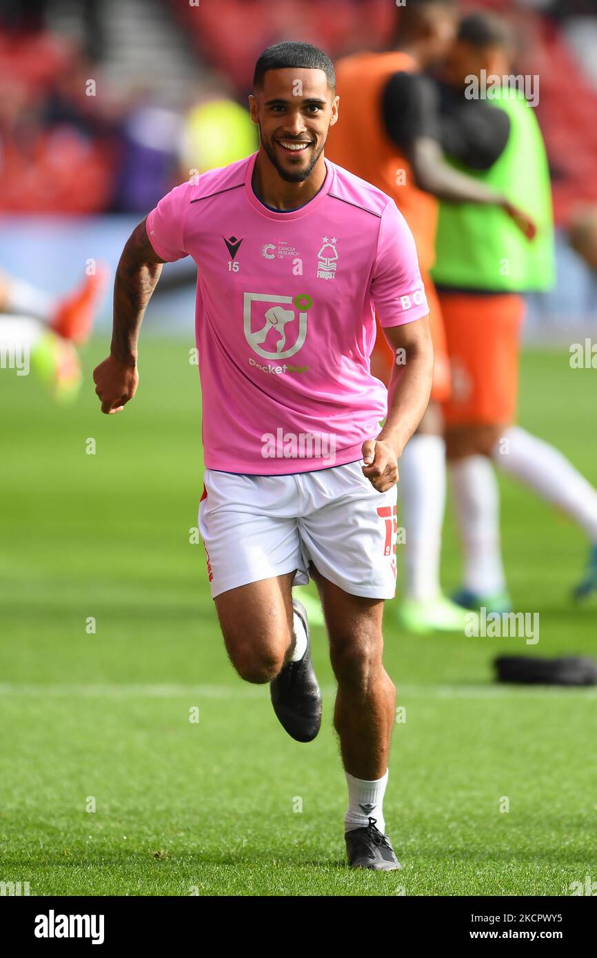 Max Lowe of Nottingham Forest warms up ahead of kick-off during the Sky ...