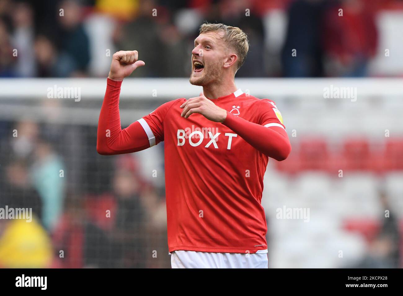 Joe Worrall of Nottingham Forest celebrates victory during the Sky Bet ...
