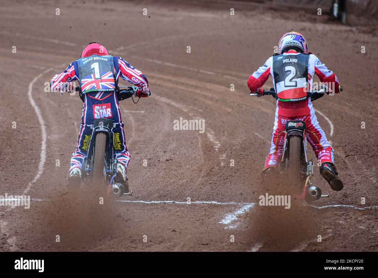 Dan Bewley of Great Britain (Red) and Maciej Janowski of Poland (Yellow ...