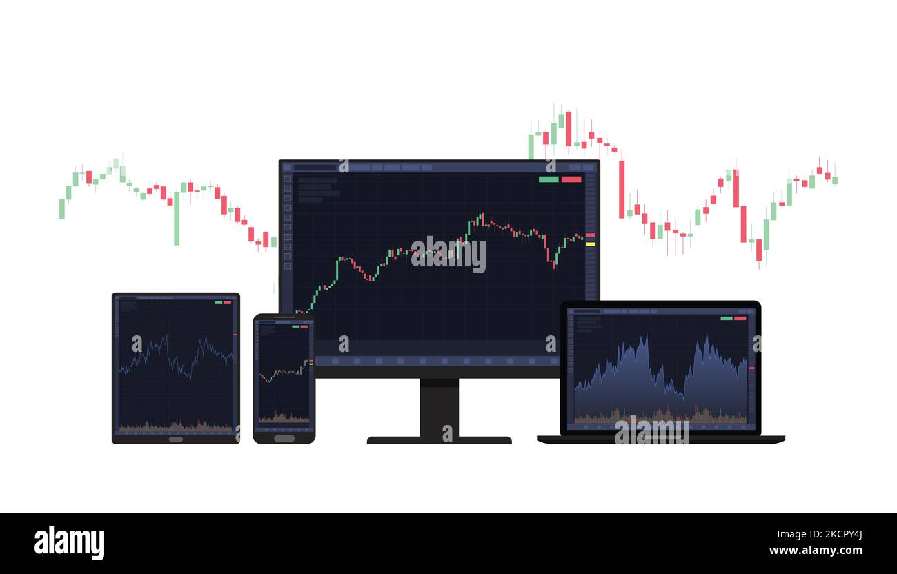 online stock trading platform with various device like computer laptop ...