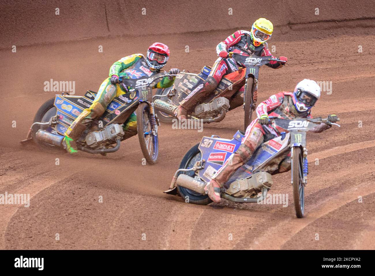 Leon Madsen of Denmark (White) leads Jason Doyle of Australia (Red ...