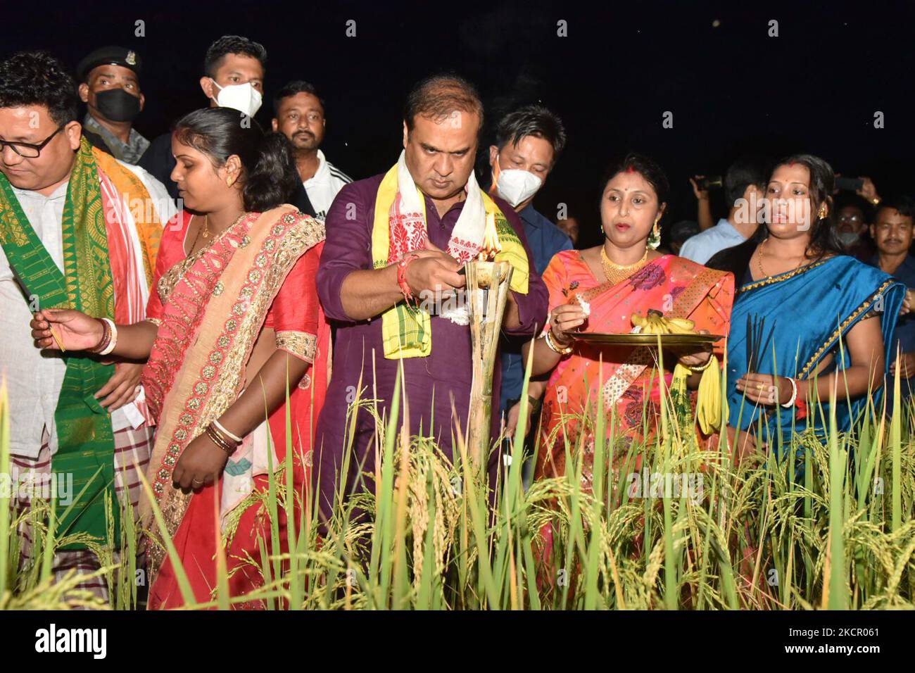 Assam Chief Minister Himanta Biswa Sarmah light lamps in the paddy ...