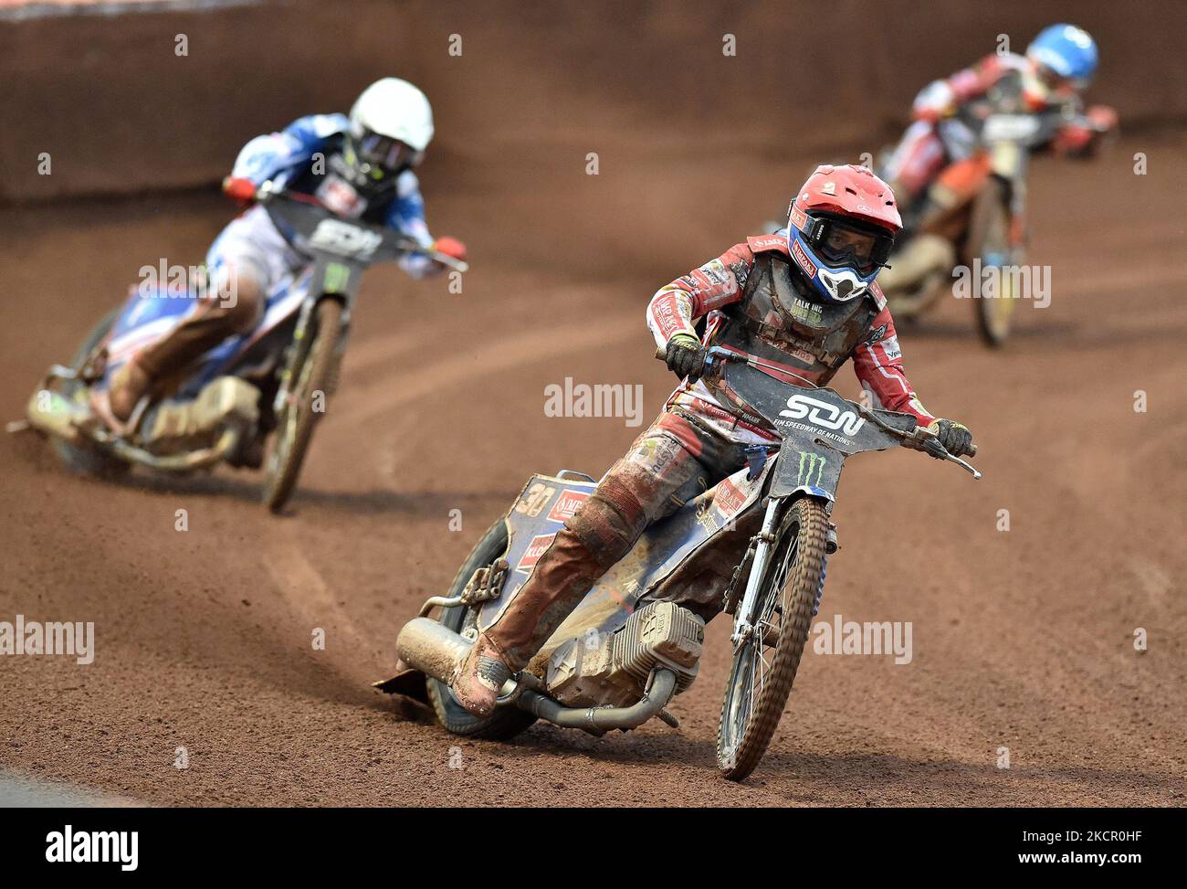 Leon Madsen of Denmark leads David Bellego of France during the Monster ...