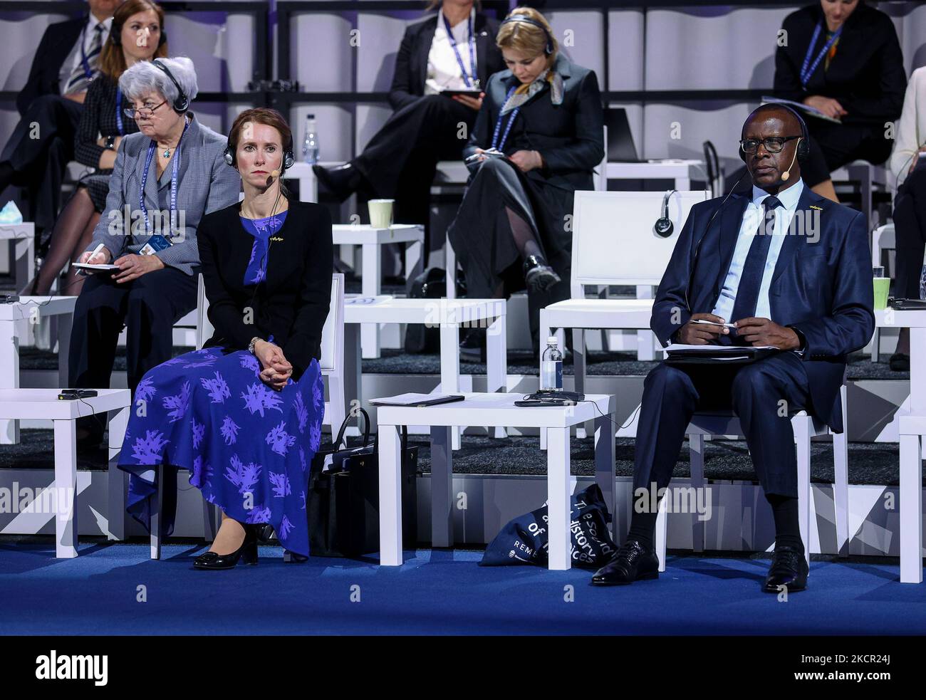 The prime minister of Estonia Kaja Kallas (L) and Jean-Damascène ...