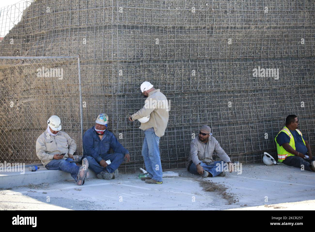 SpaceX workers take a break at the orbital launch site in South Texas ...