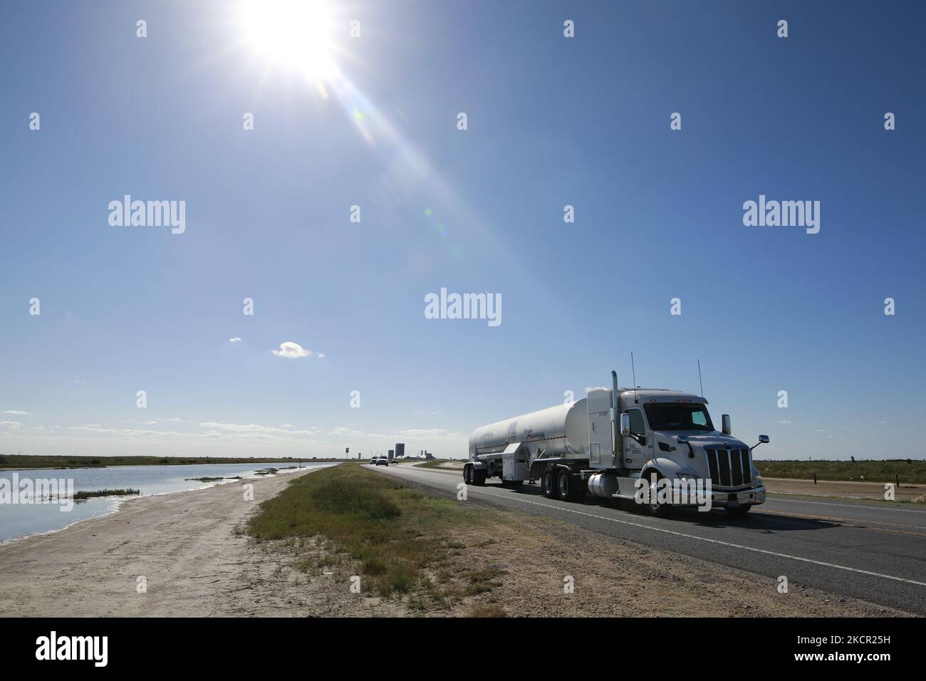 A truck carrying a liquid oxygen tank arrives at SpaceX on October 18th ...