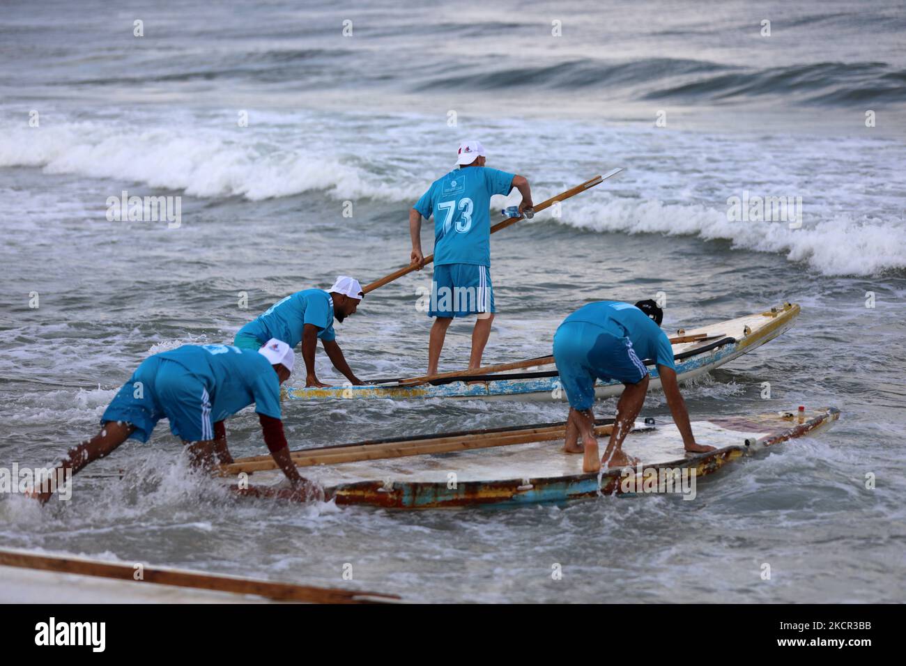 Palestinians compete during the first water sports championship ...
