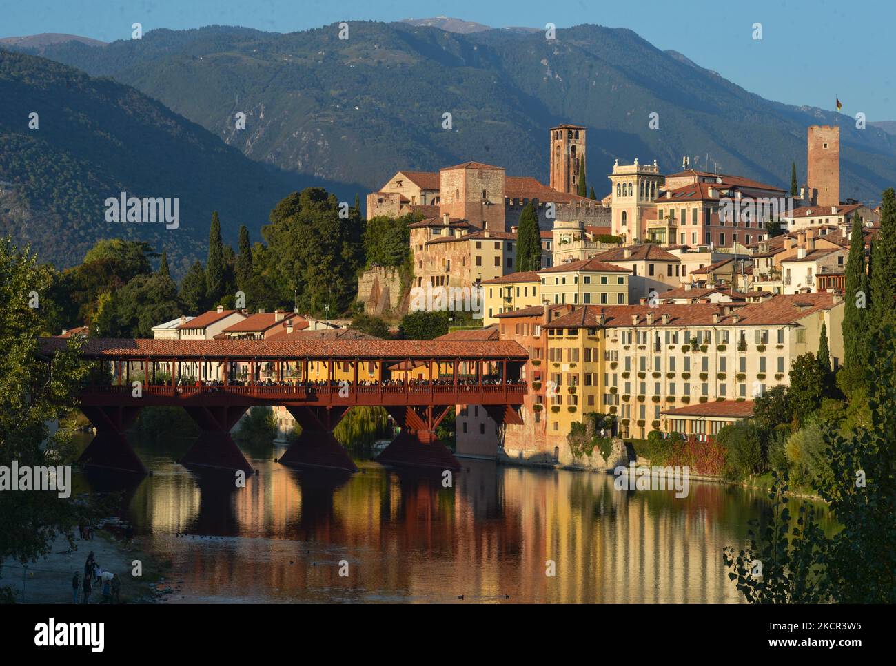 The Ponte Vecchio and the Old Town in Bassano del Grappa, in the ...