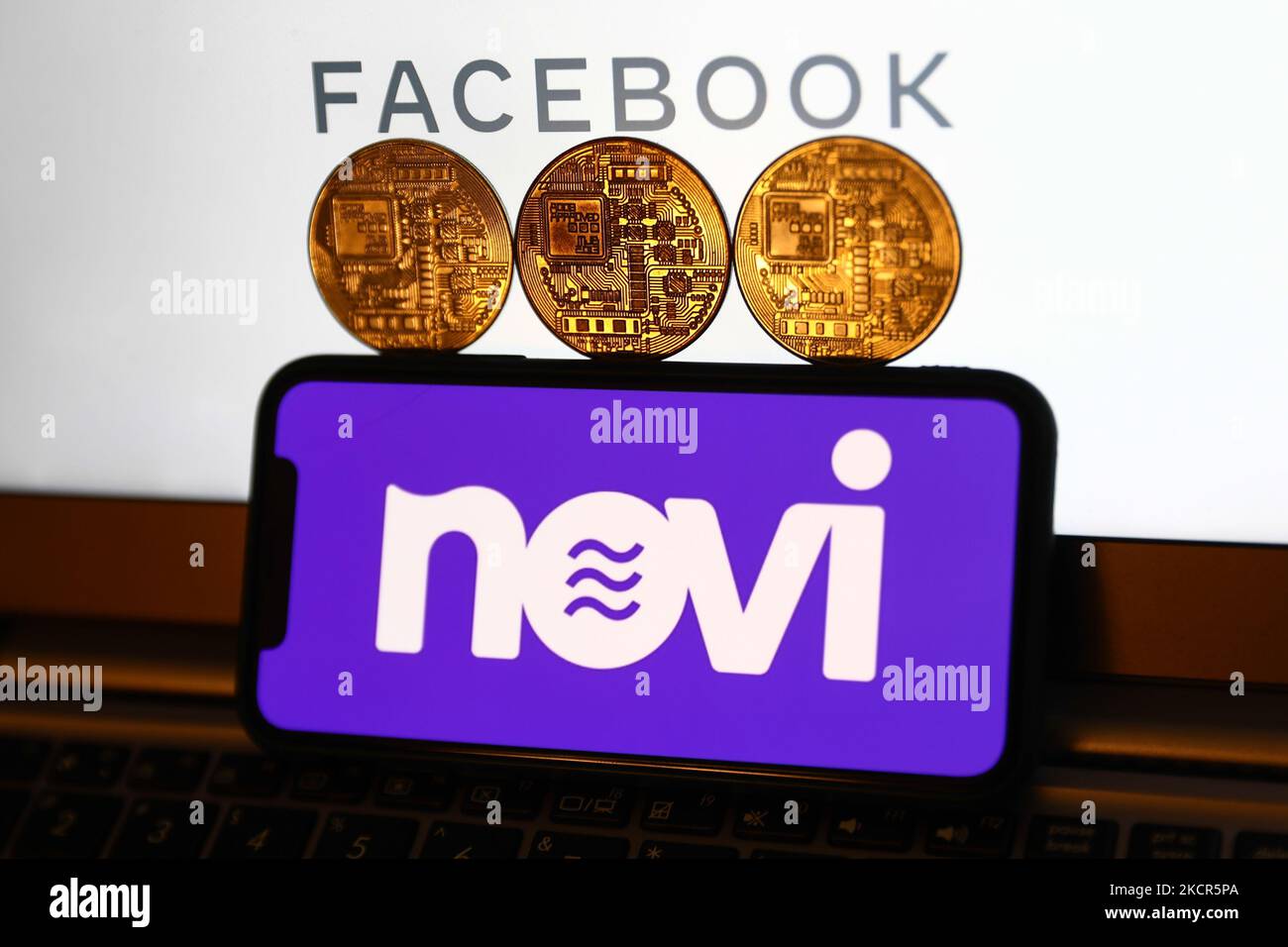 Novi logo displayed on a phone screen, representation of ...