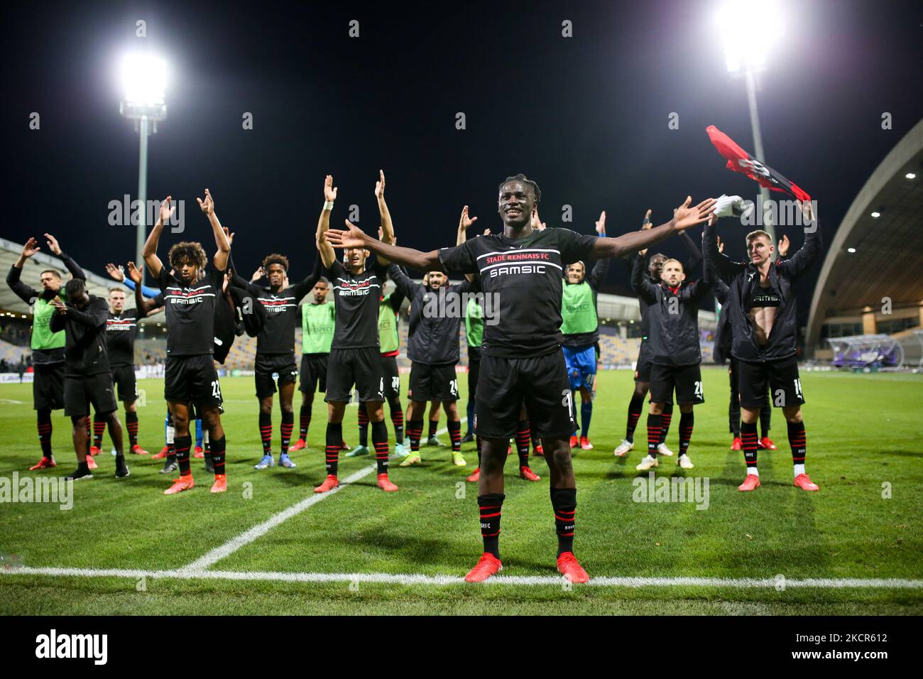 Team of Rennes celebrate after the match of the UEFA Europa Conference ...