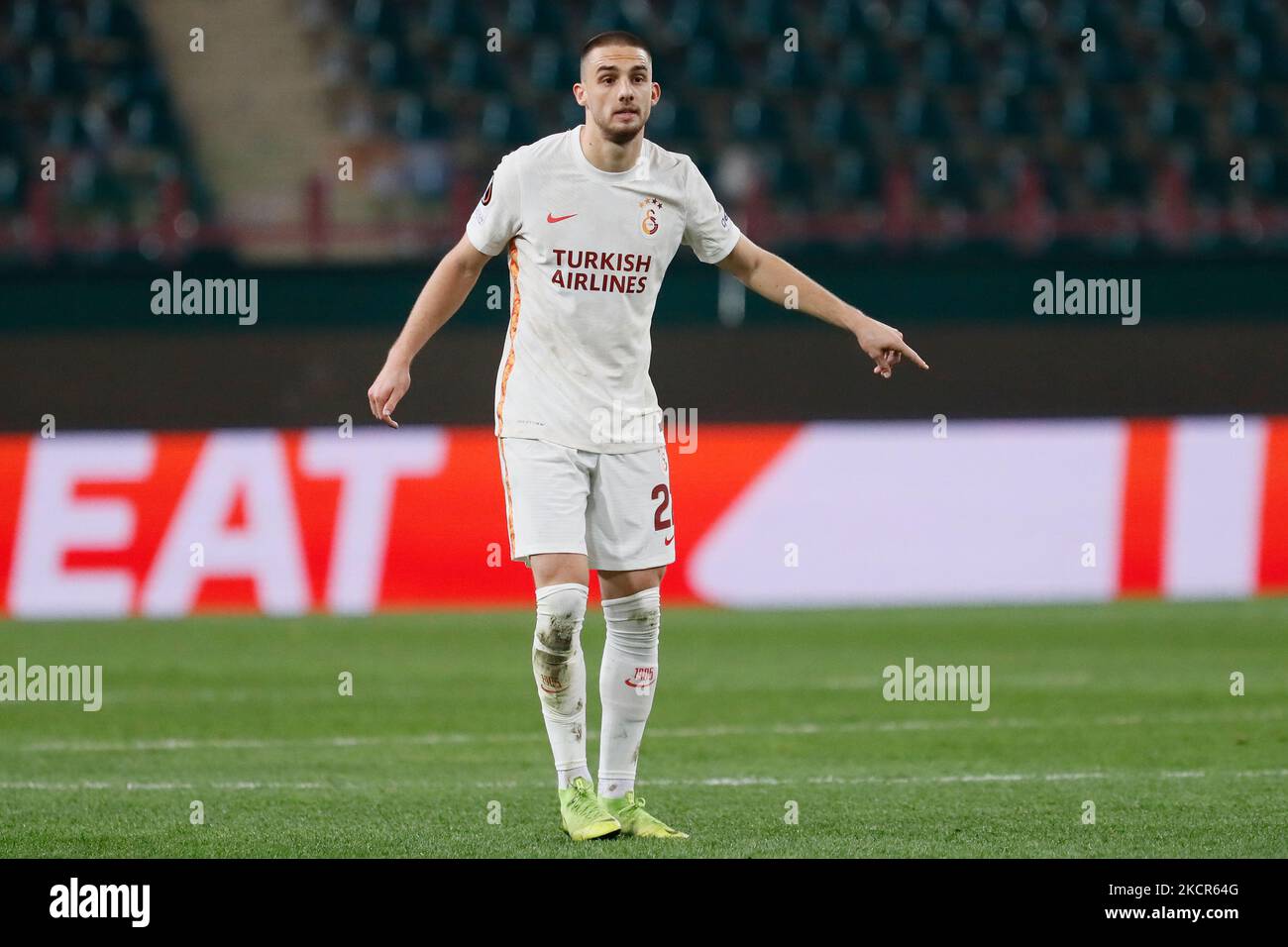 Berkan Kutlu of Galatasaray gestures during the UEFA Europa League ...