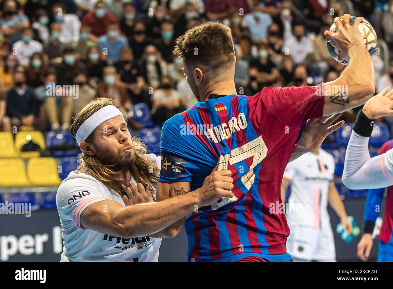 Haniel Langaro and Mikkel Hansen during the match between FC Barcelona ...