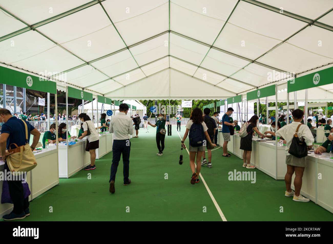 Registration booths in Victoria Park for the Hong Kong marathon ...