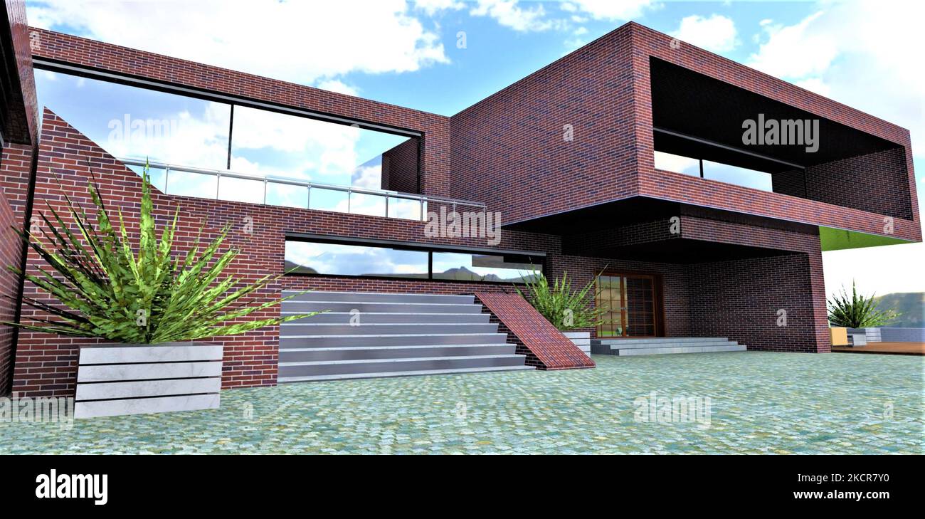 Red-blue finishing brick as a facade cladding for a stylish country ...