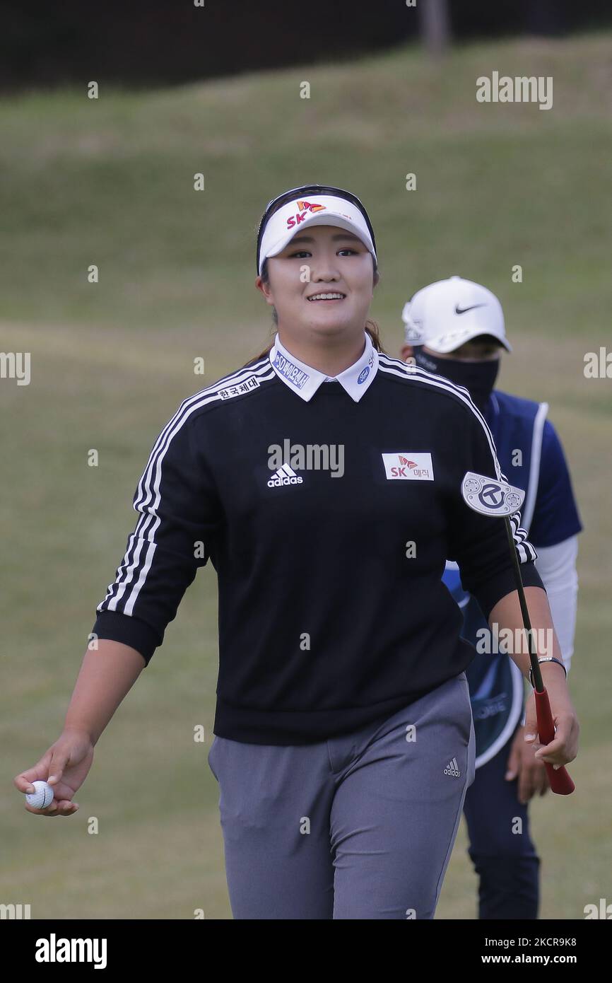 Hae Ran Ryu of South Korea react after birdie on the 12th green during ...