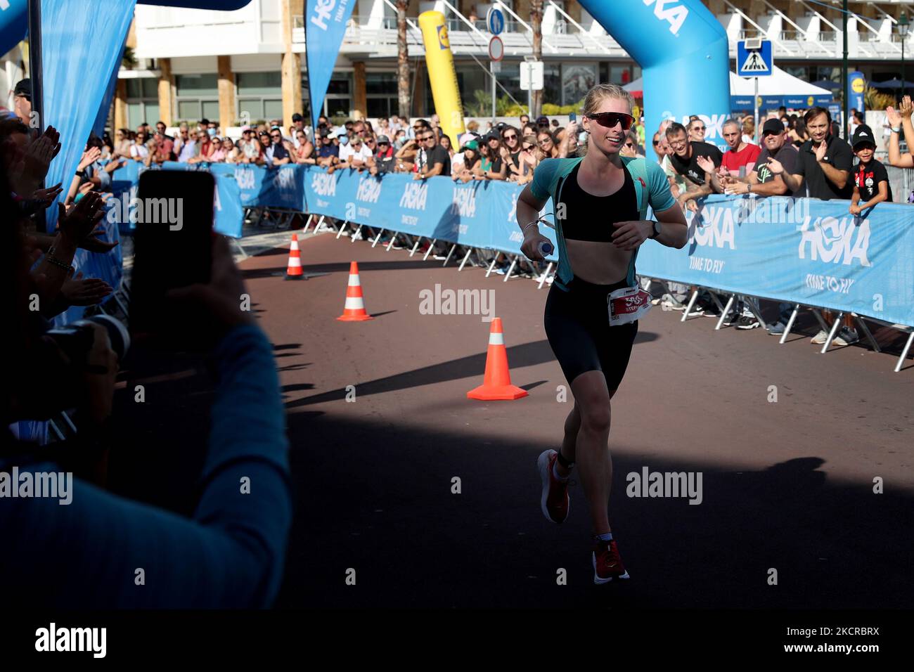 Stephanie Clutterbuck of Great Britain competes in the run section ...