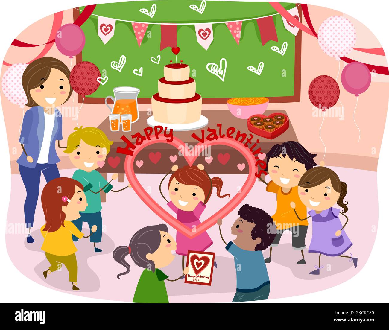 Illustration of Stickman Kids and Teacher in Classroom with Happy ...