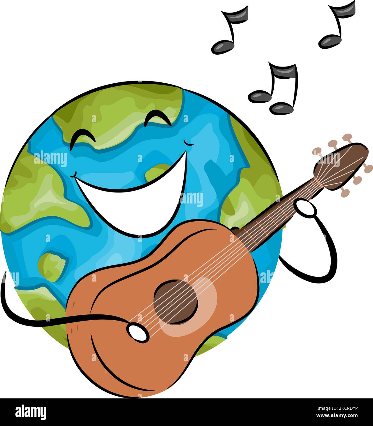 Illustration of Mascot Earth Singing a Song while Playing Guitar with ...