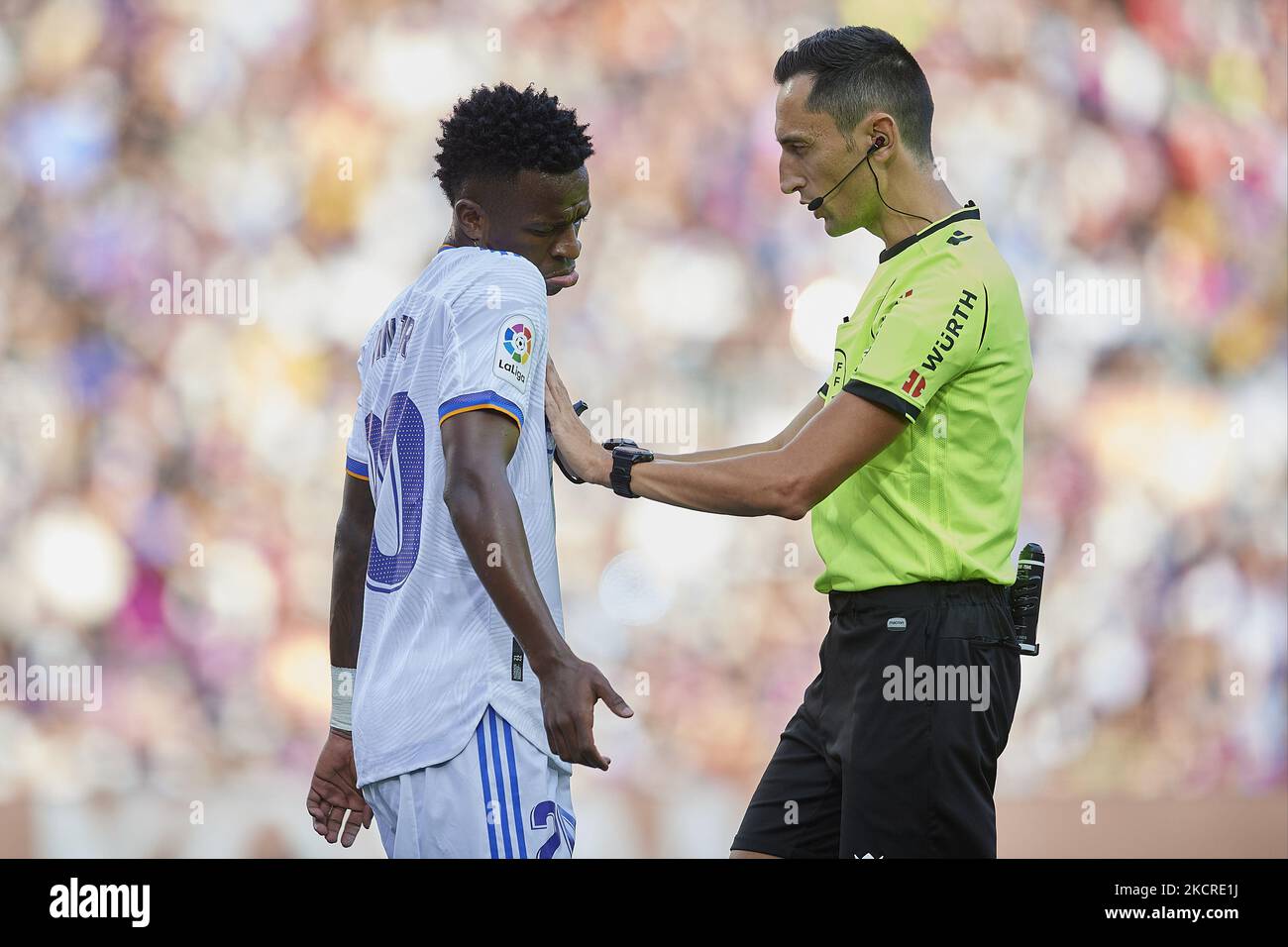 Vinicius Junior of Real Madrid and referee Jose Maria Sanchez Martinez ...