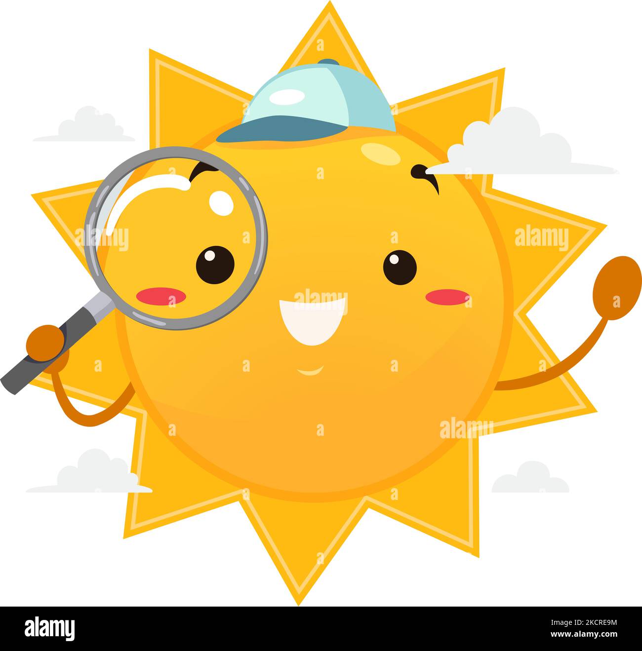 Illustration of Mascot Sun Wearing Cap and Holding a Magnifying Glass ...