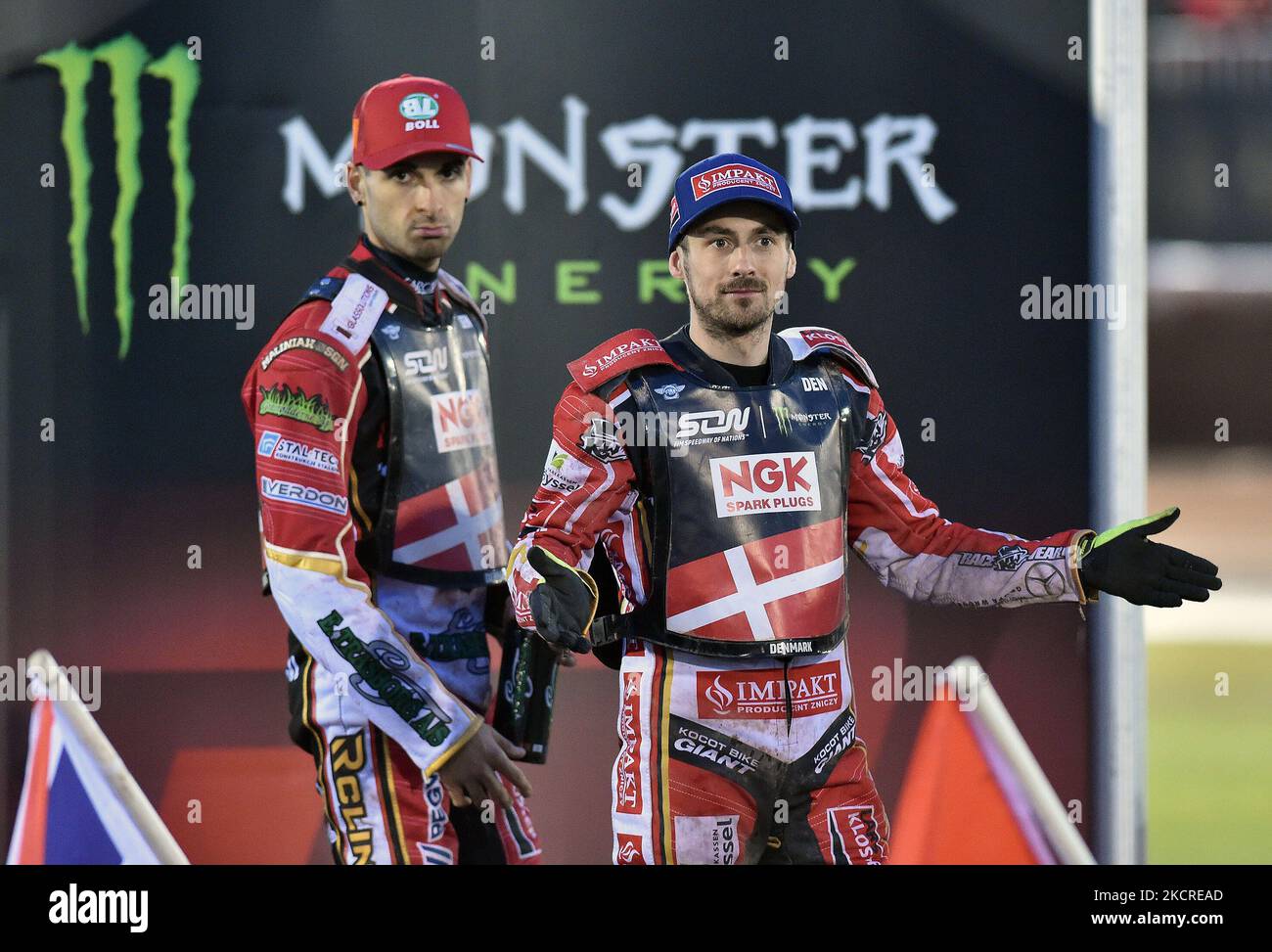 Leon Madsen of Denmark and Mikkel Michelsen of Denmark on the rostrum ...