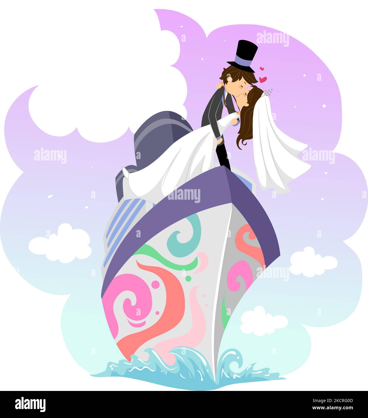 Illustration of Stickman Couple Man Woman Wedding Kiss on a Cruise Ship ...