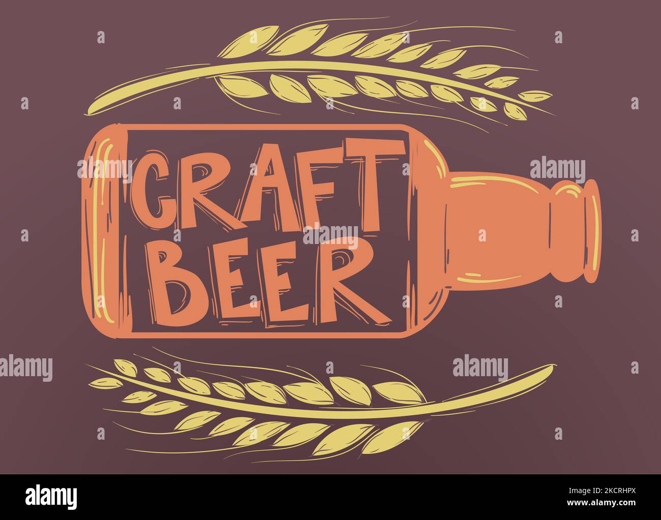 Illustration of Beer Bottle with Craft Beer Lettering and Barley Stock ...
