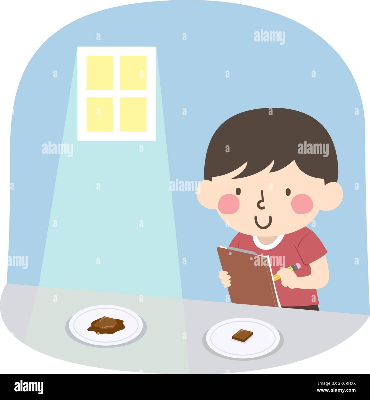 Illustration of Kid Boy Holding Clipboard and Pencil Observing Melting ...