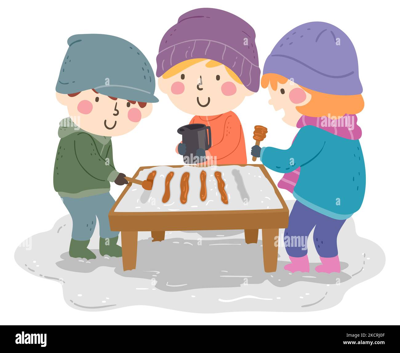 Illustration of Kids Wearing Winter Clothes and Holding Honey Dipper ...