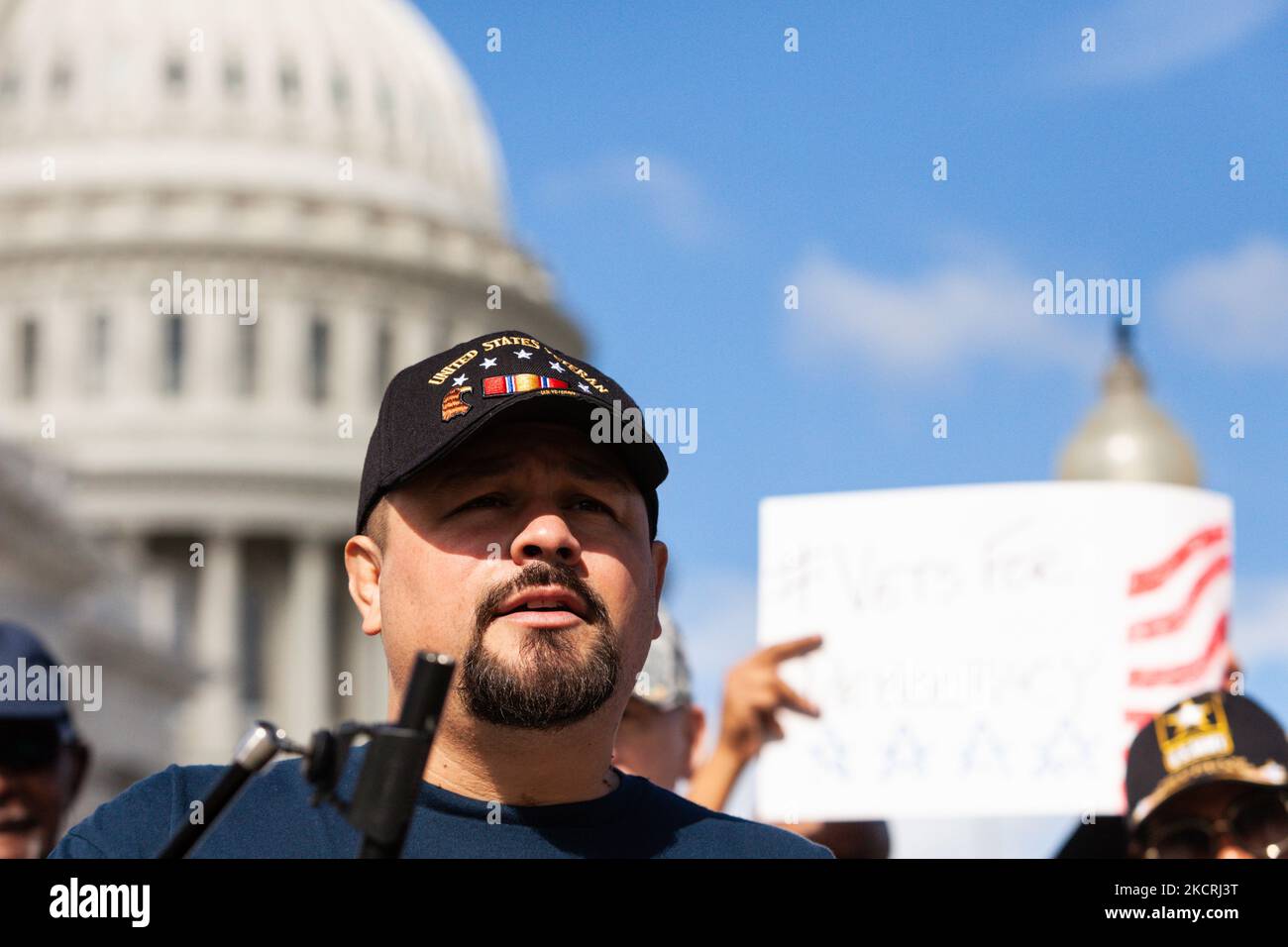 US Marine Corps veteran Ricardo Reyes of Arizona speaks during a press ...