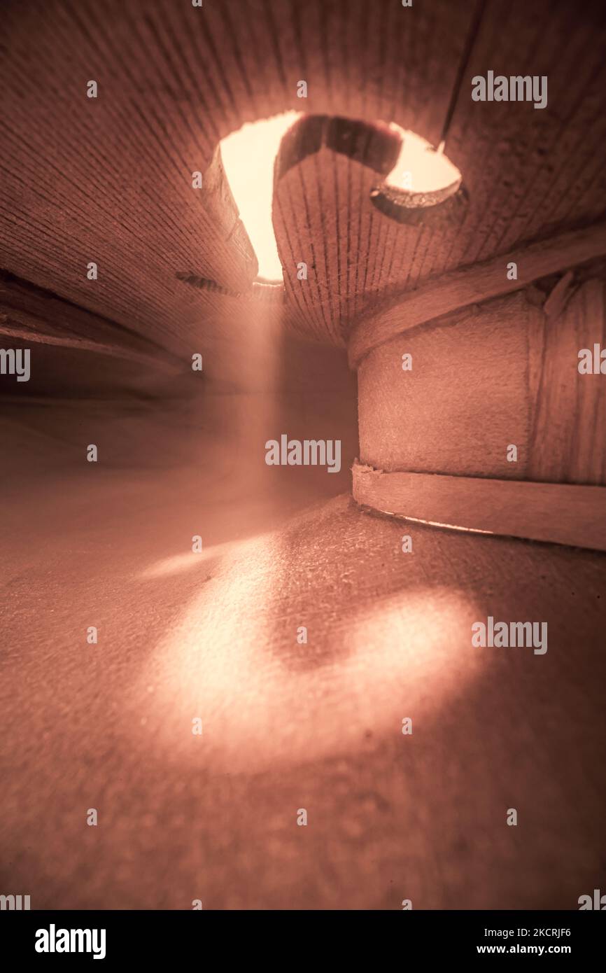 Interior of old fiddle. Vintage violin view from inside. Macro view of ...