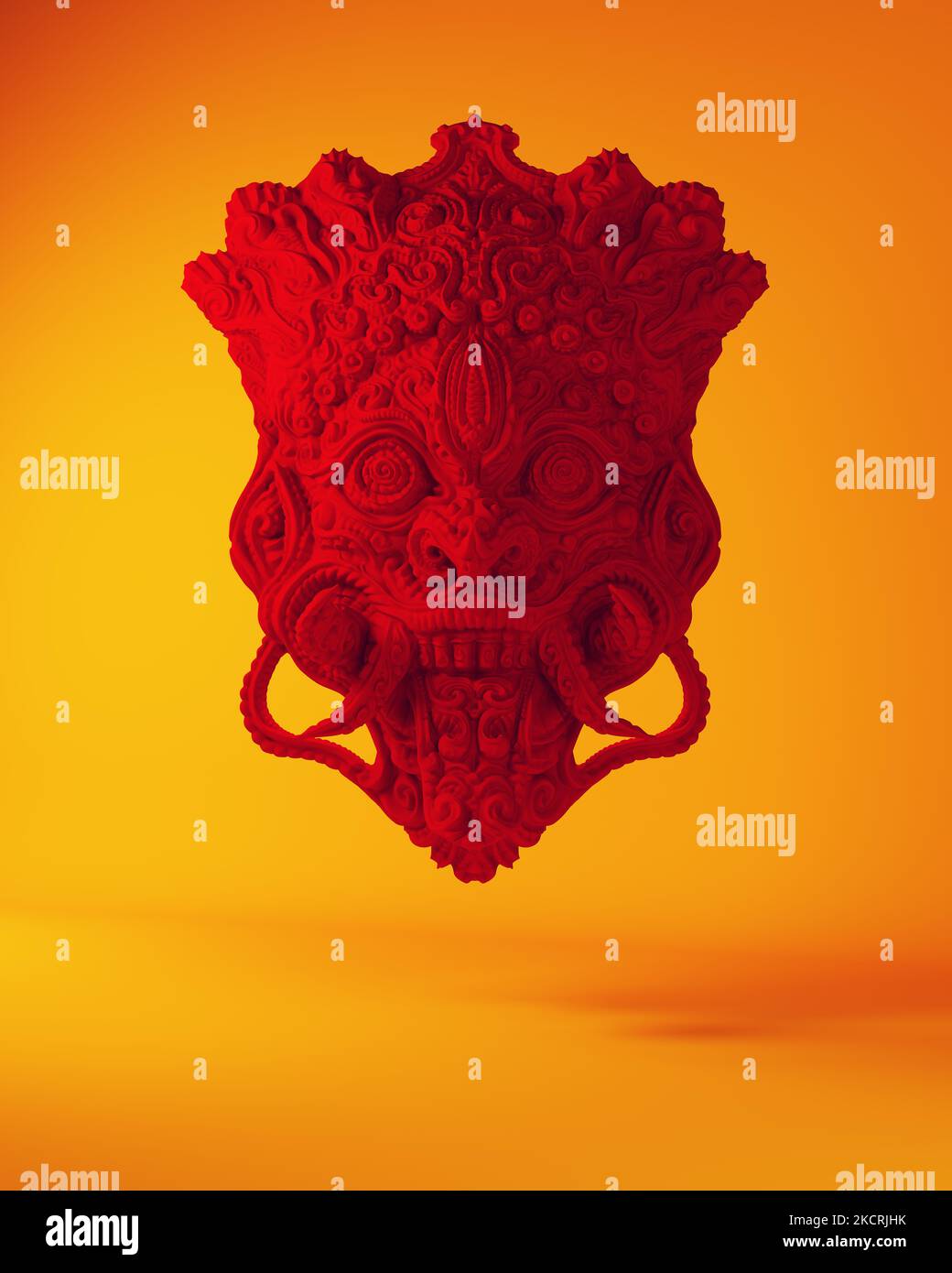 Red Bali Face Mask Barong King Of The Spirits Traditional Halloween