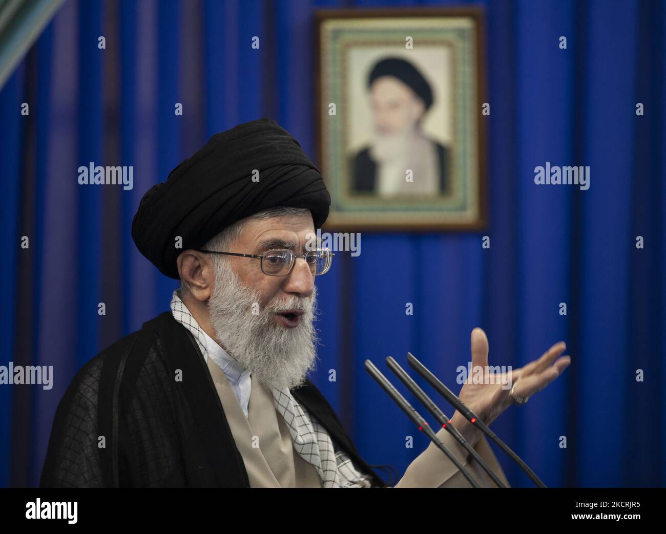 Iran's Supreme Leader Ayatollah Ali Khamenei gestures while speaking ...